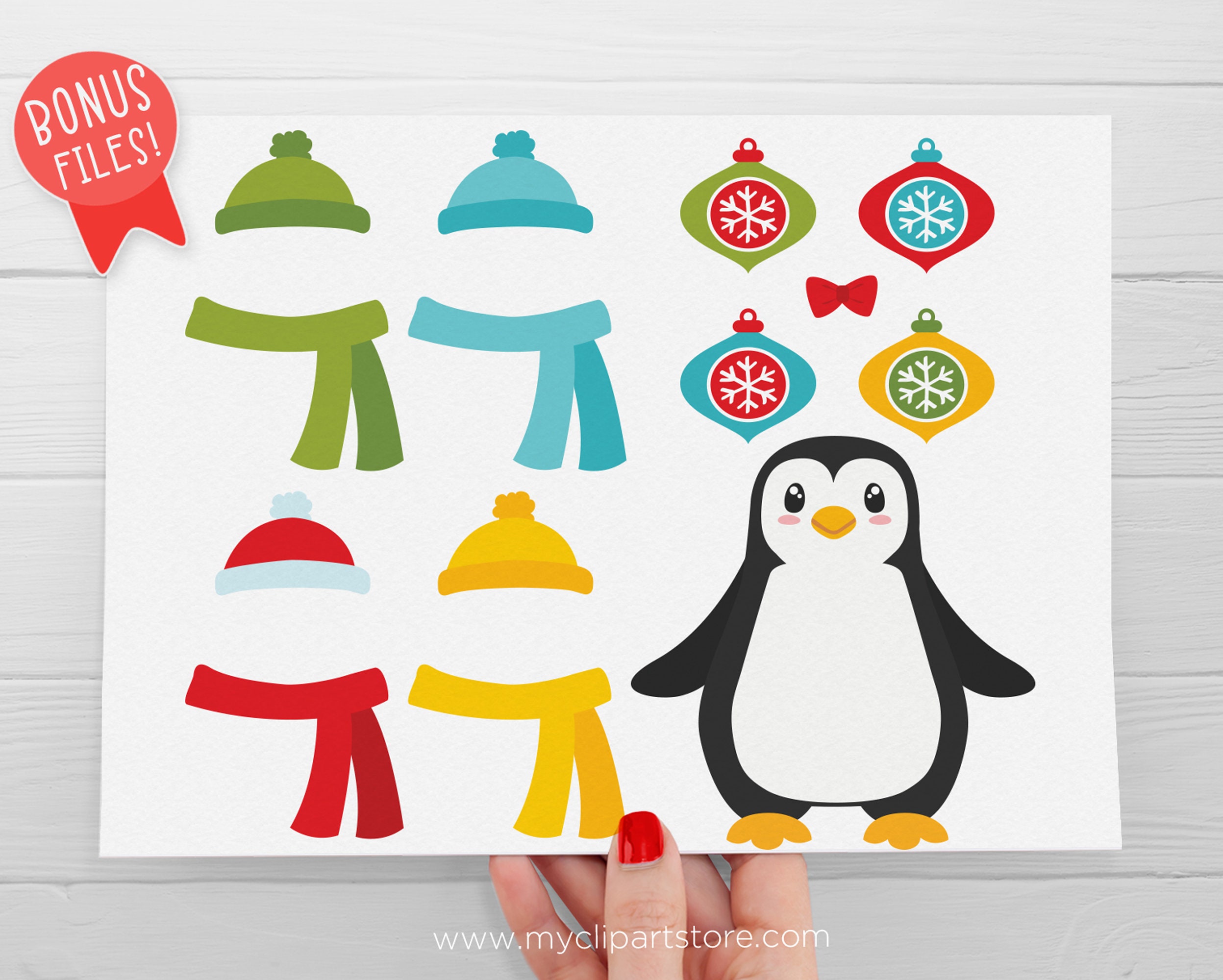 Wintery Penguins Clipart Christmas Ornaments Santa - Etsy