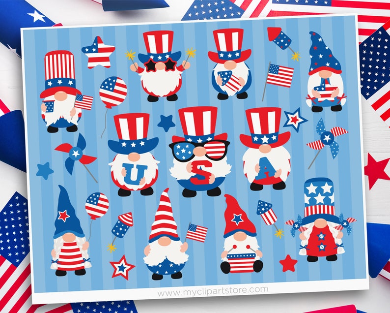 4th of July Clipart Gnome Svg Independence Day Gnome Svg - Etsy