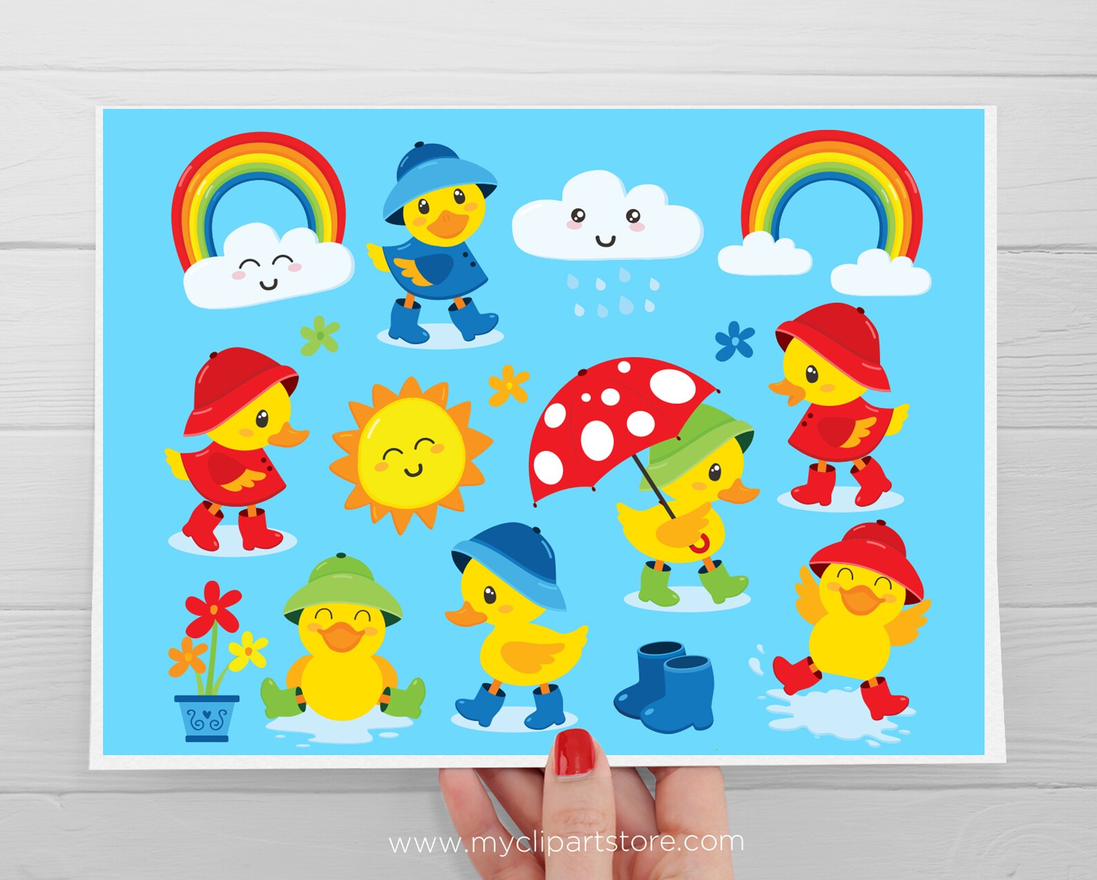 Rainy Day Duck Clipart Rubber Ducky Umbrella Rainbow - Etsy