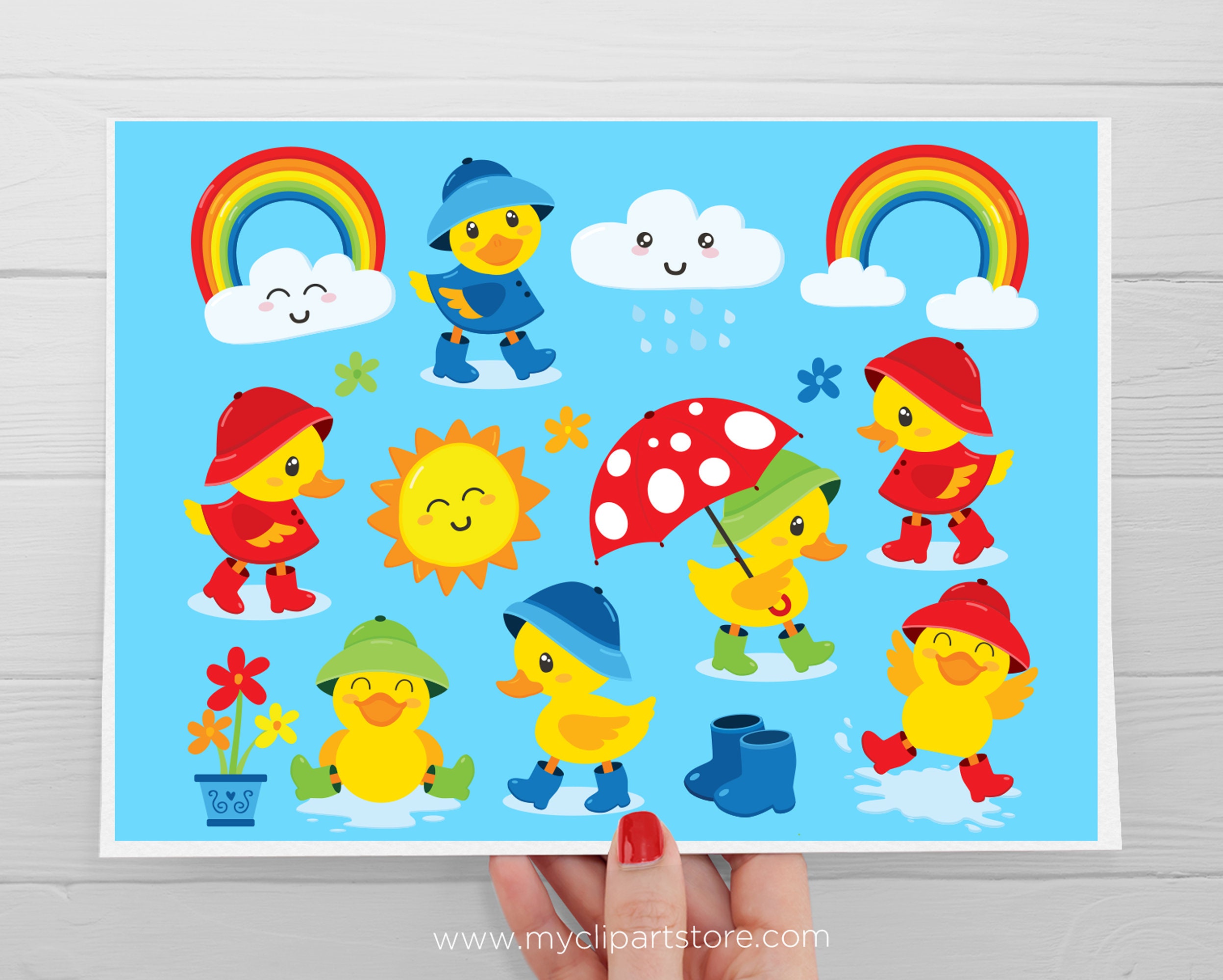 Rainy Day Duck Clipart, Rubber Ducky, Umbrella, Rainbow, Weather, April ...
