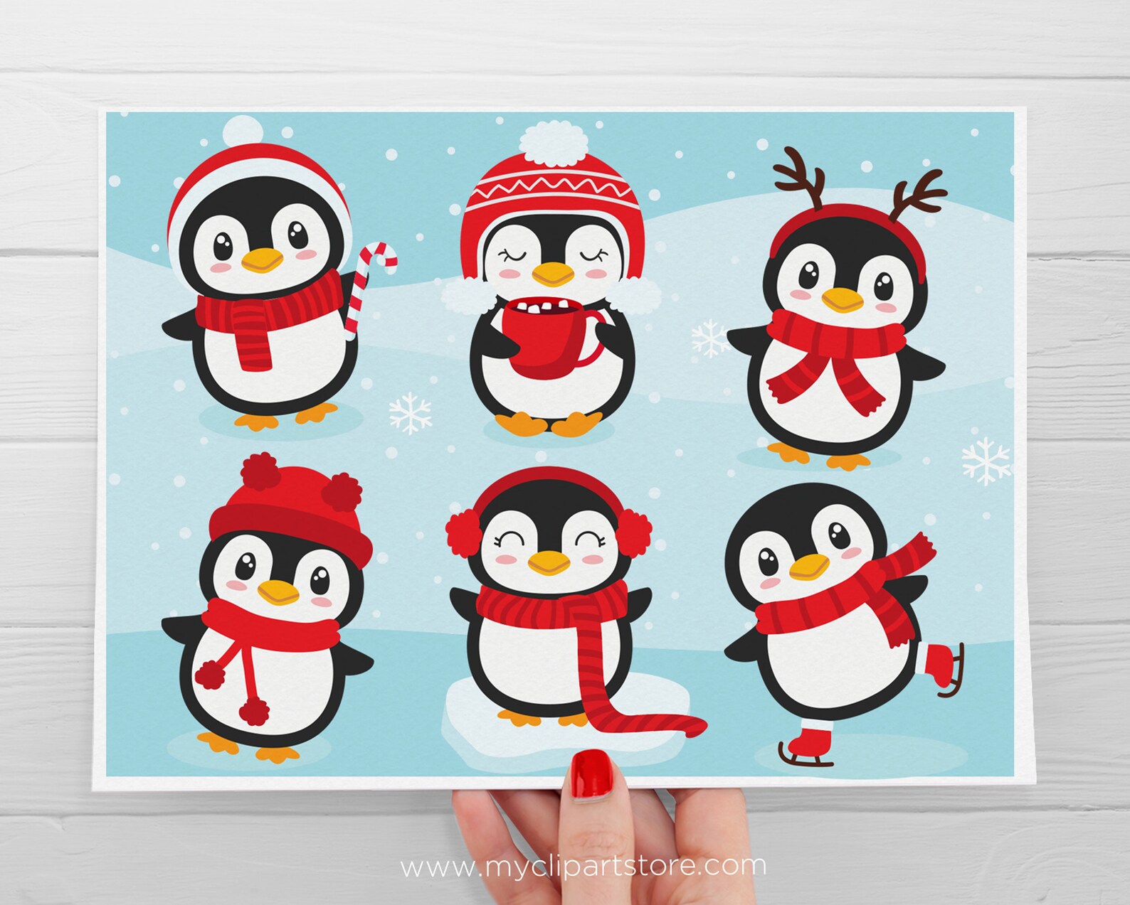 Christmas Penguins Clipart Winter Animals Reindeer Santa | Etsy