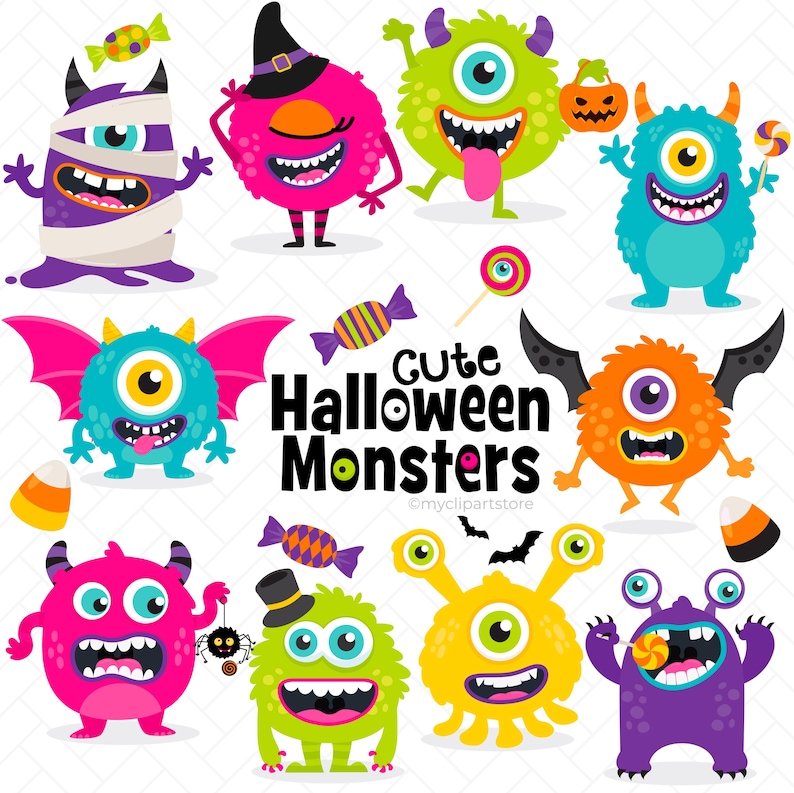 Cute Halloween Monster Clipart: Baby Monsters for Party Designs - Etsy