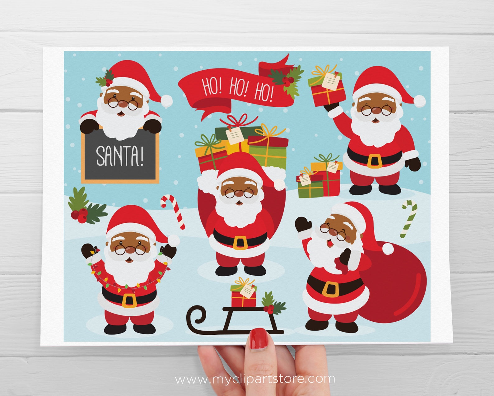 African Santa Clipart Black Santa Svg Brown Santa Sleigh - Etsy