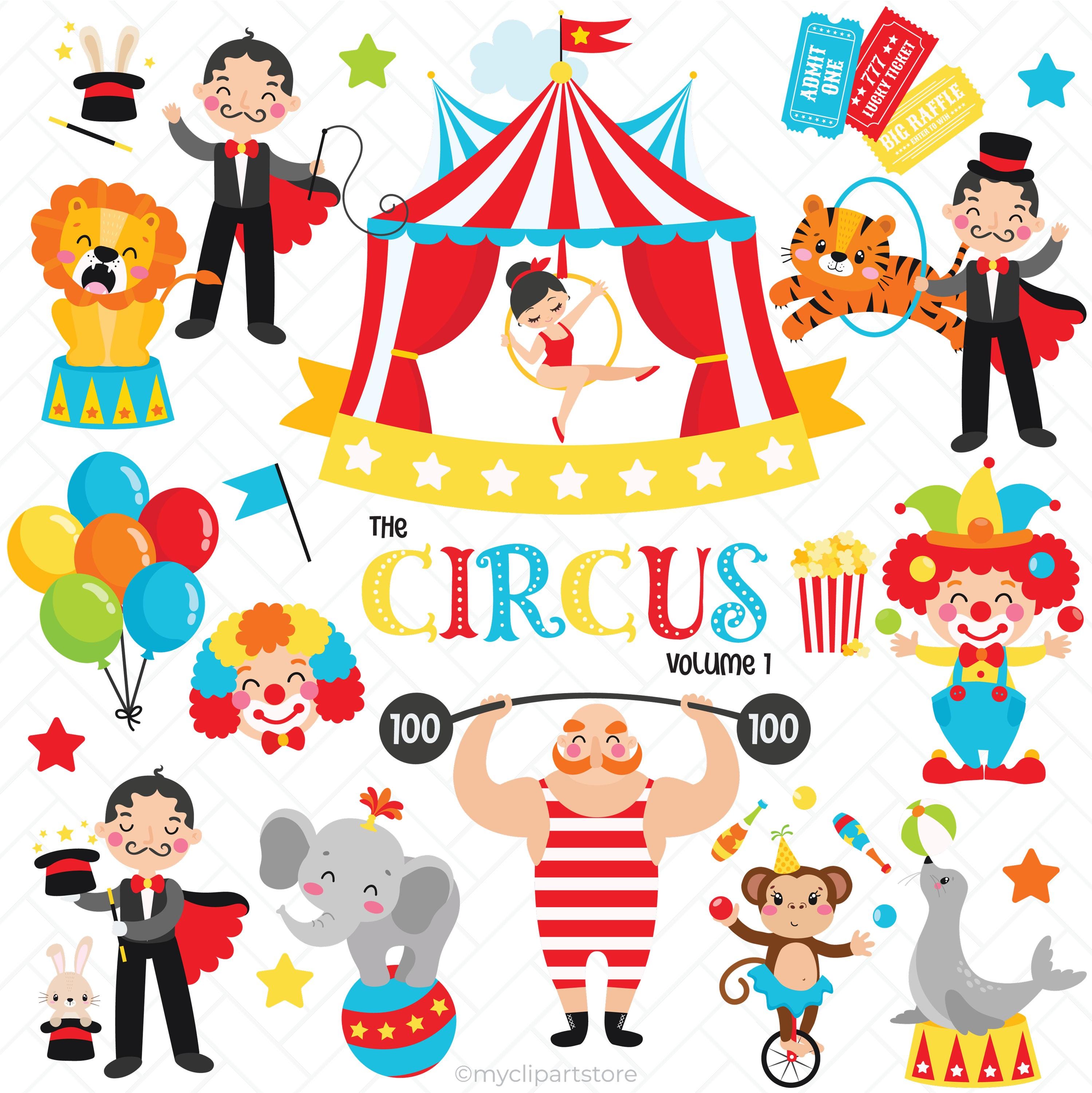 Circus Clipart: Carnival, Fun Fair, Circus Animals, Big Top Tent, Funny ...