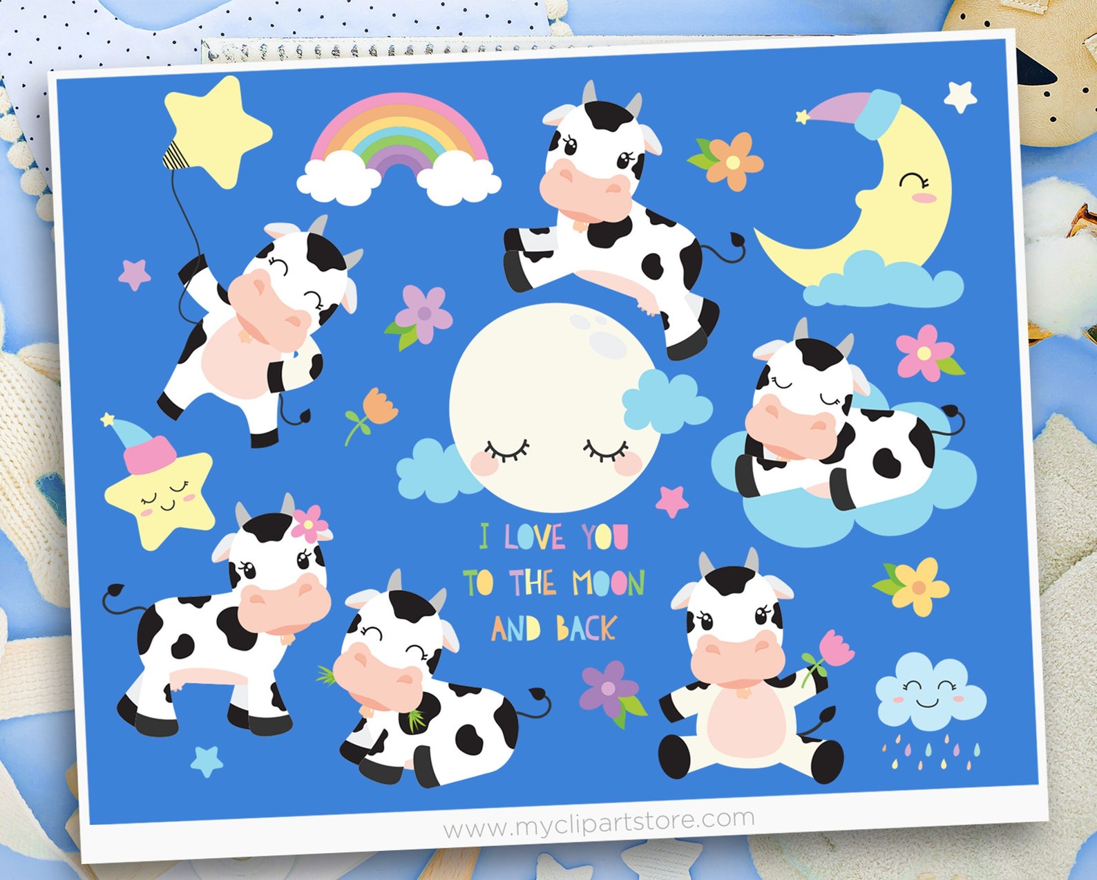 Bed Time Cow Cute Cow Svg Moon Svg Farm Animals Clipart - Etsy