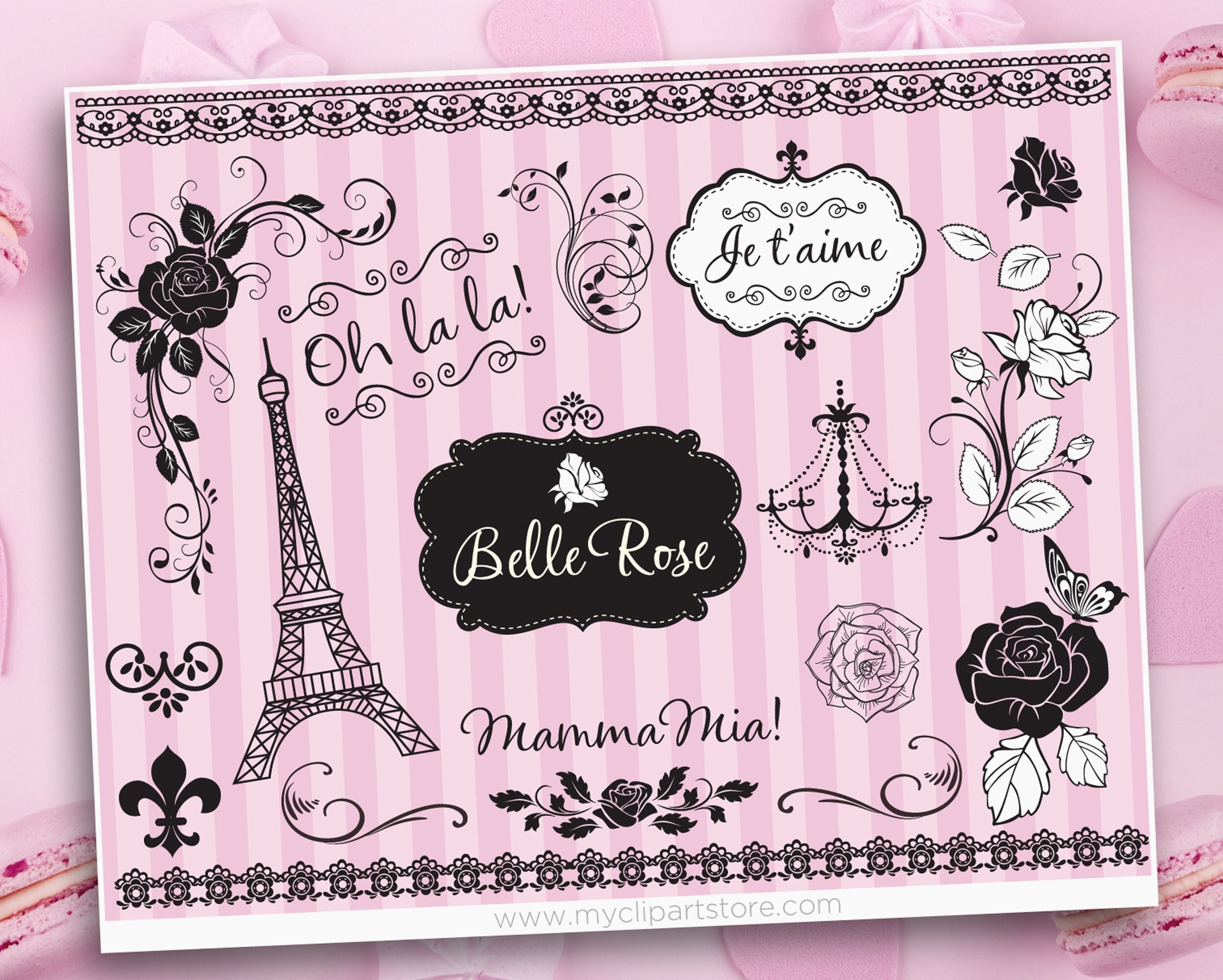 Paris Clipart Eiffel Tower Silhouette French Lace Valentine - Etsy