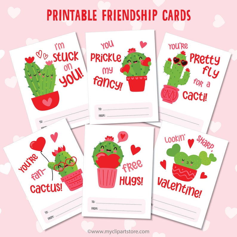 Printable Cactus Valentine's Day Cards, Classroom Cards, Friendship ...