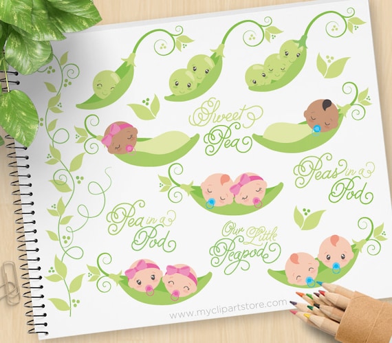 Peas In A Pod, Baby Shower Clipart, Boy, Girl, African American ...