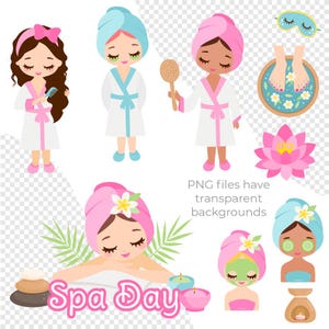 Spa Day Clipart, Cute Spa Girl, Self Care, Spa Birthday, Manicure, Pedicure, Mani Pedi - Digital ...