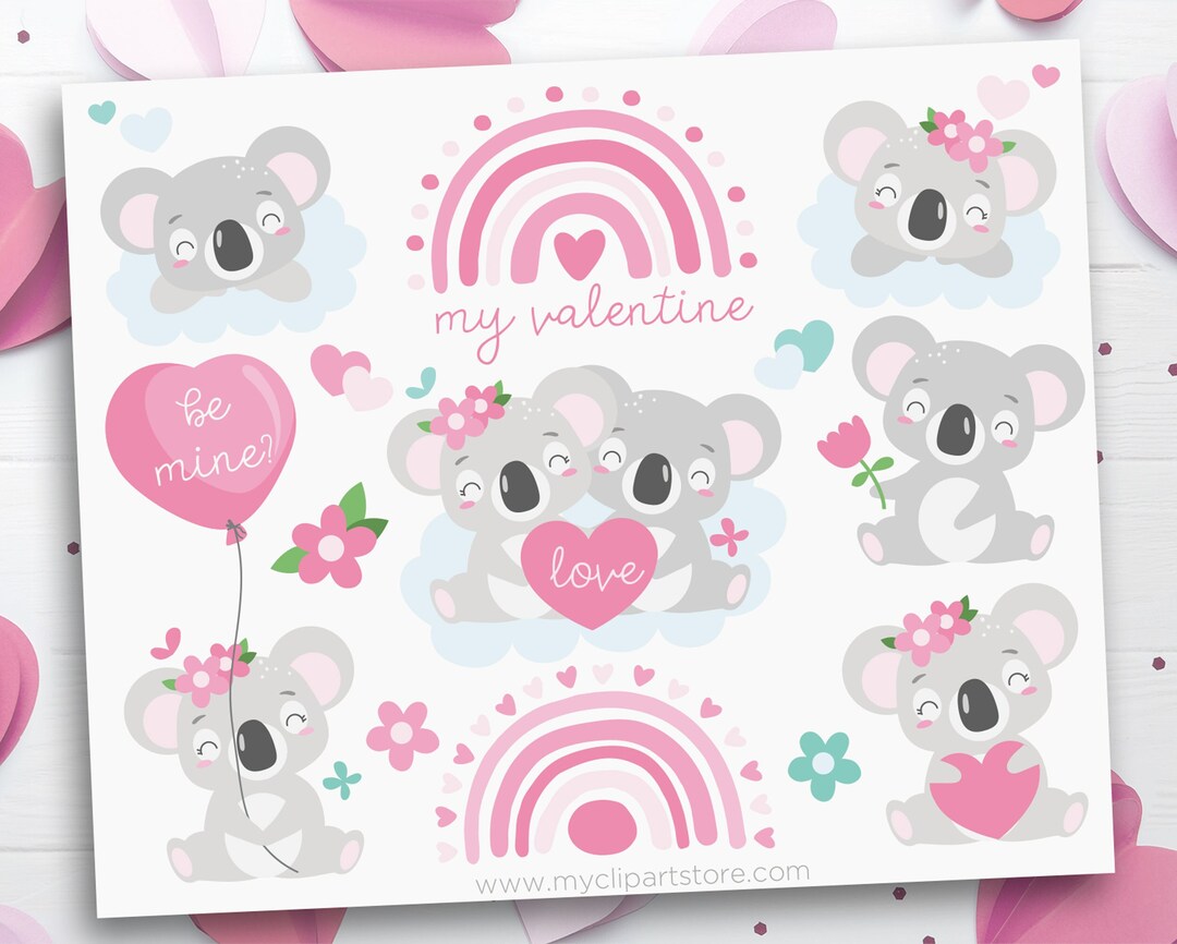 Valentine Koala Bears Clipart, Koala Svg, Valentine's Day, Cute Bear ...
