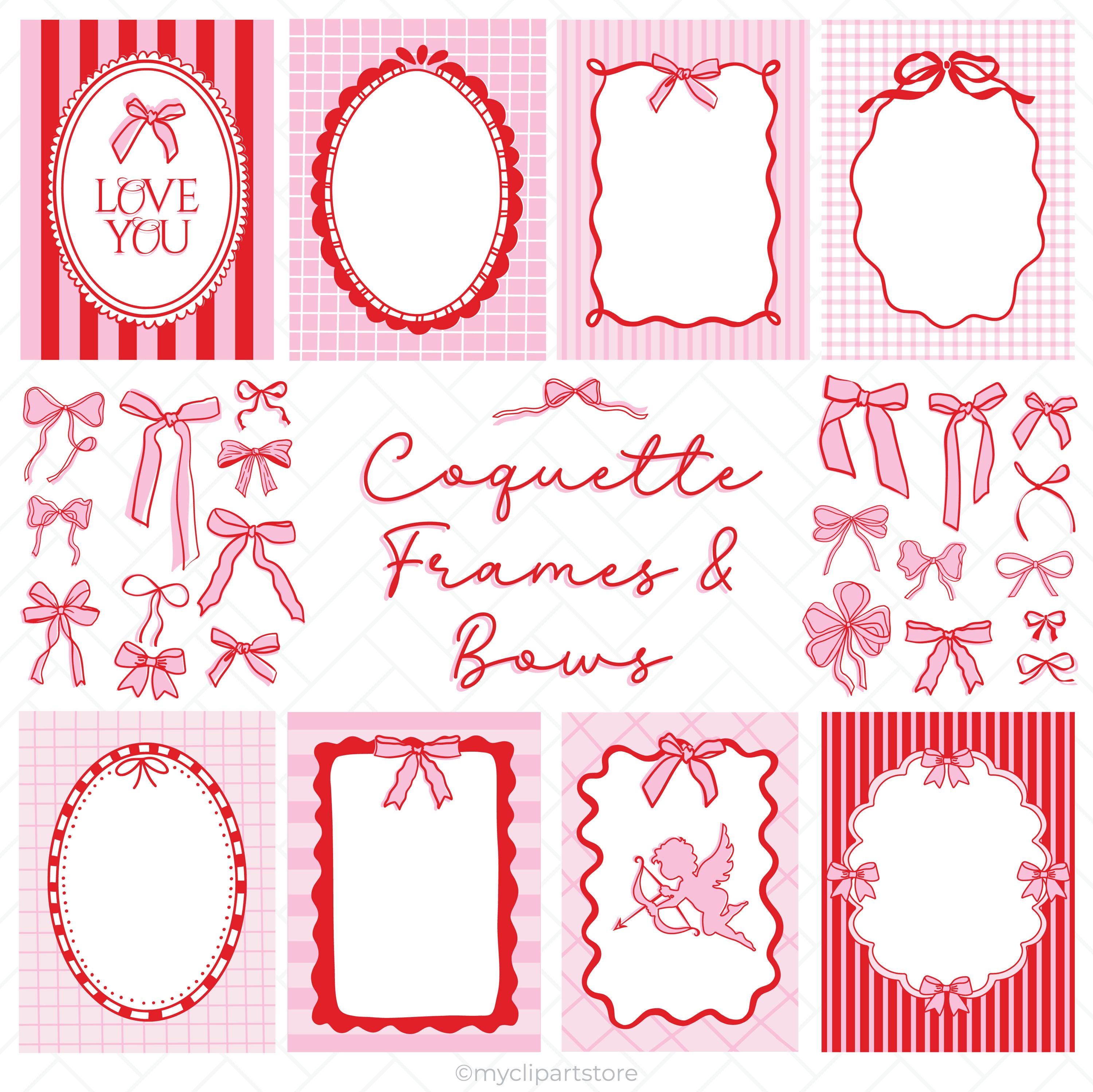 Valentine's Day Clipart: Pink Bows and Colorful Frames (digital ...