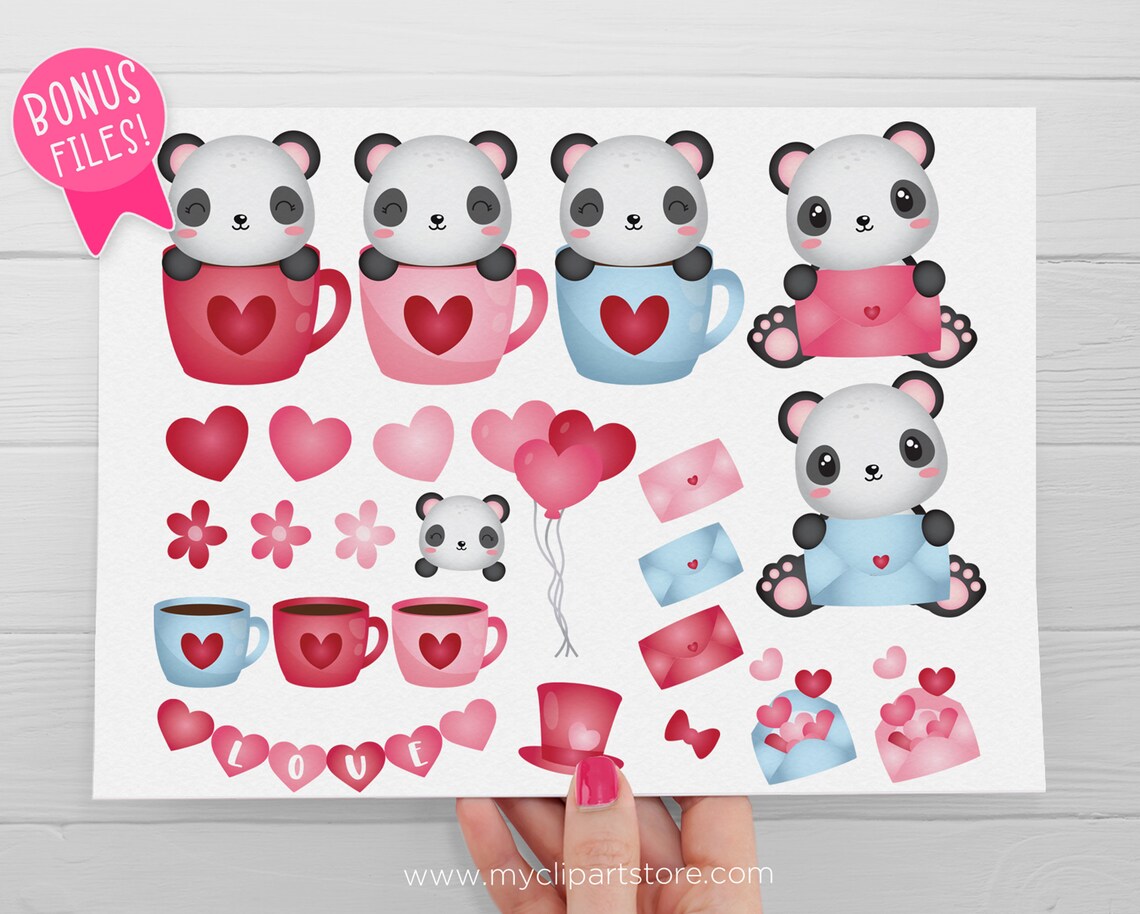 Valentine Clipart, Cute Panda Svg, Valentine's Day Bear Clip Art ...