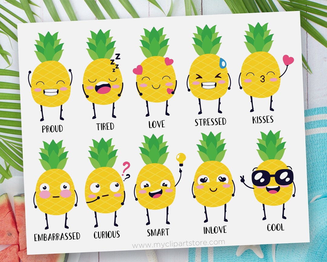 Pineapple Clipart, Cute Pineapples, Kawaii Clipart, Summer Clipart ...