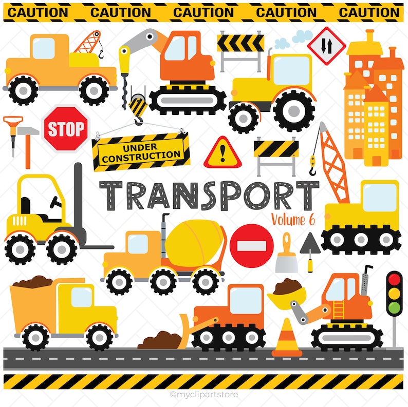 Construction Vehicles Clipart: Cute Dump Truck, Tractor SVG, Transport ...