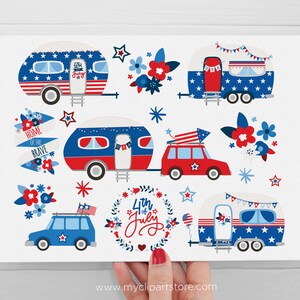 4th of July Camper Van Clipart, USA Independence Day, Camping Clip Art ...