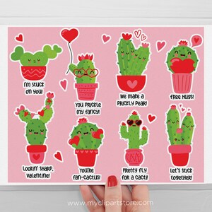 Valentines Clipart Bundle, Cute Cacti Clipart, Kawaii Cactus Stickers ...