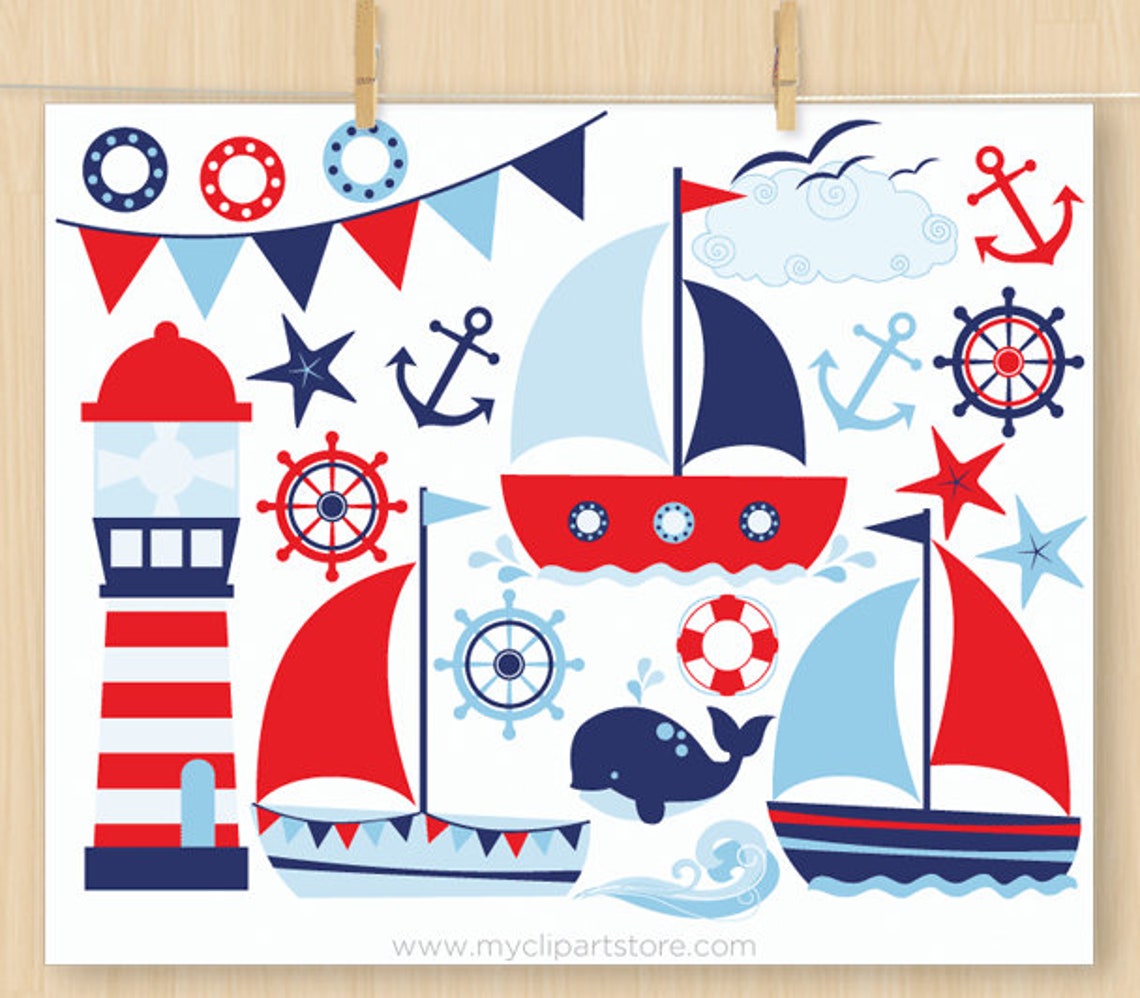 Nautical Clipart Bundle boy Sail Boat SVG Summer Clipart - Etsy