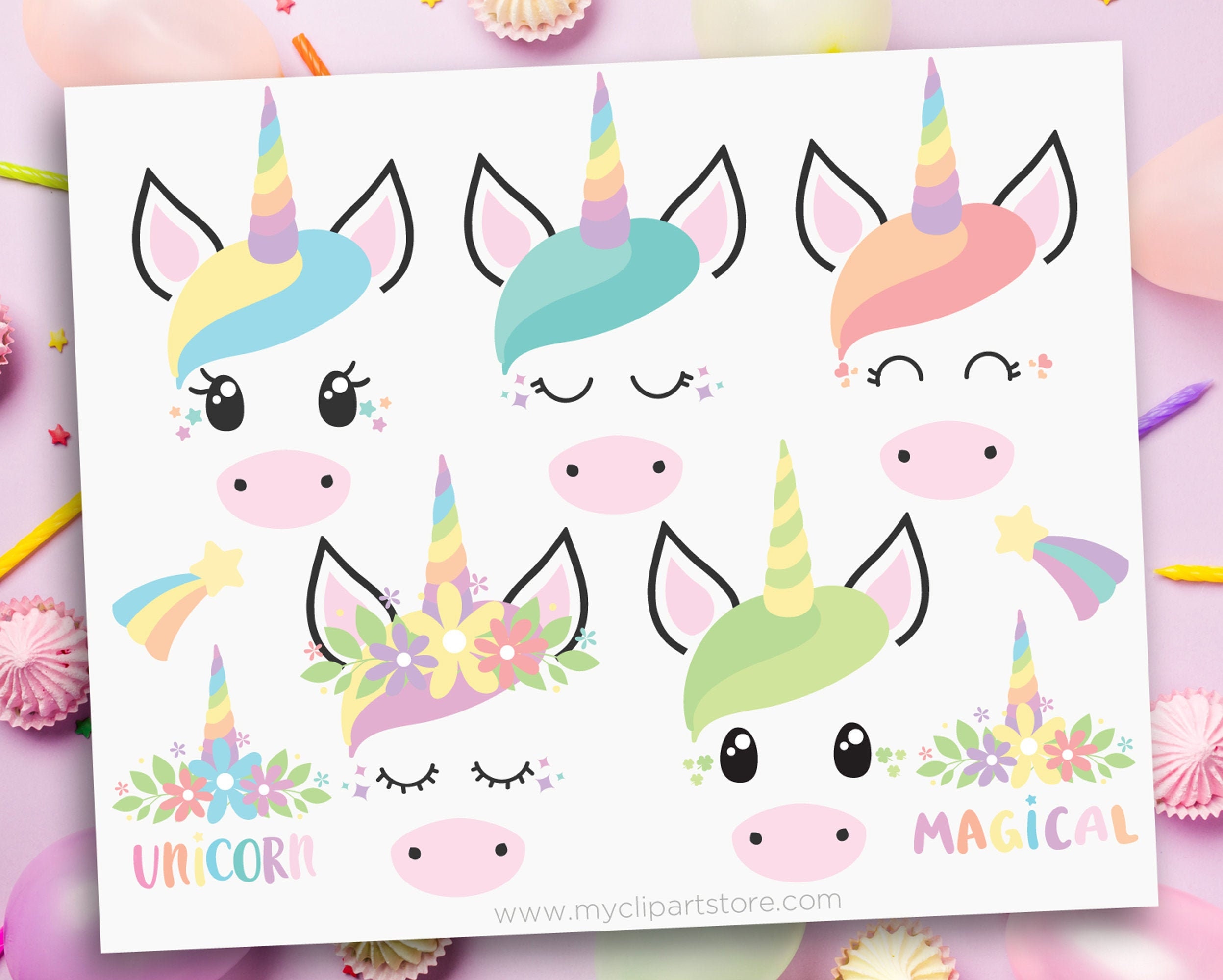 Unicorn Faces Clipart Unicorns Emoji Princess Horse Little | Etsy