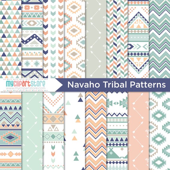 Digital Paper - Navajo, Aztec, Ethnic, Tribal, Native American Indian ...