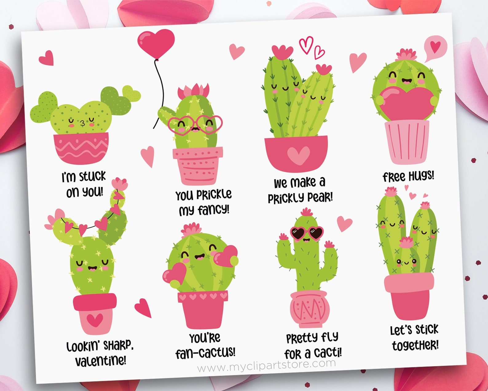 Valentine Clipart, Valentine Cactus Clipart, Valentine's Day Clipart ...