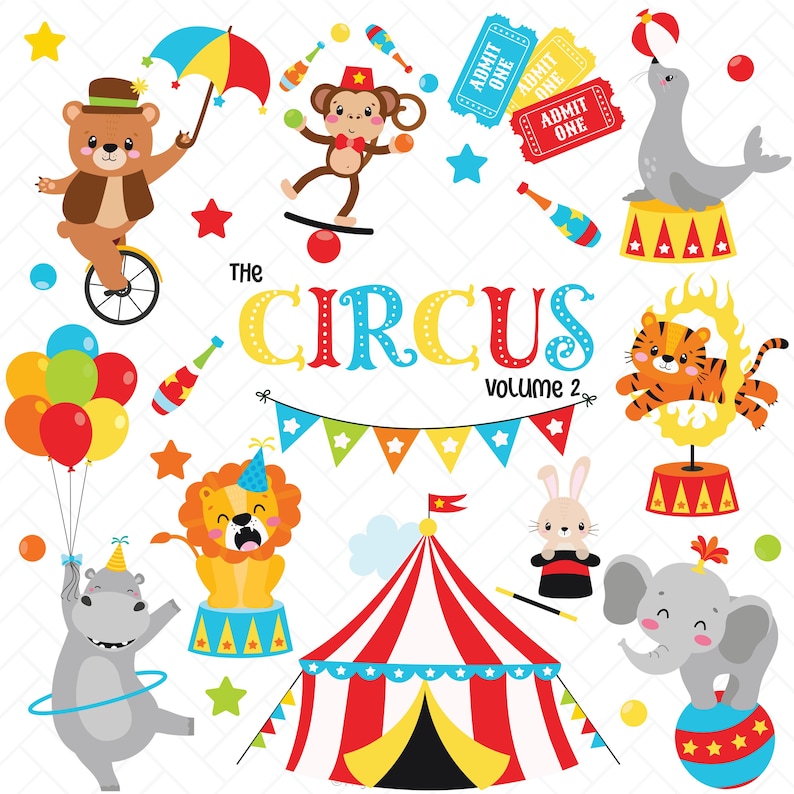 Circus Animals Clipart Bundle: Carnival, Fun Fair, Big Top, Circus Tent ...