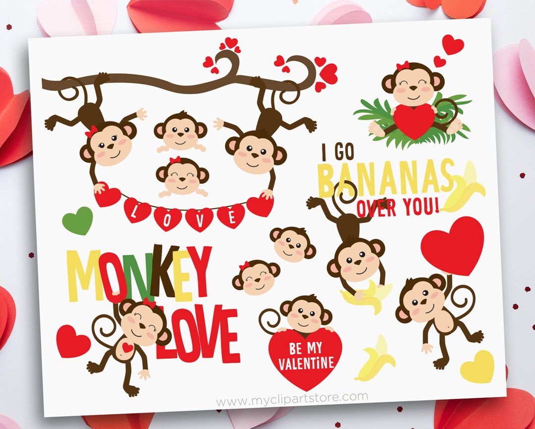 Valentine Monkeys Clipart, Valentine's Day Clip Art, Valentine Animals ...