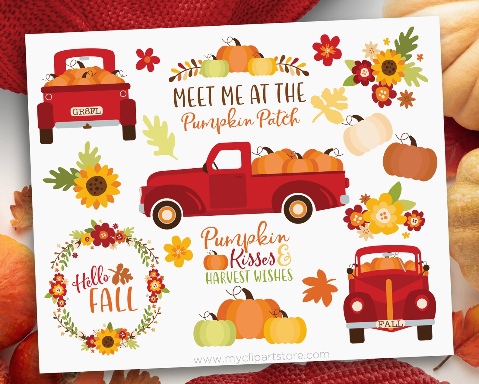 Red Pumpkin Truck Clipart Vintage Truck Svg Fall Autumn - Etsy