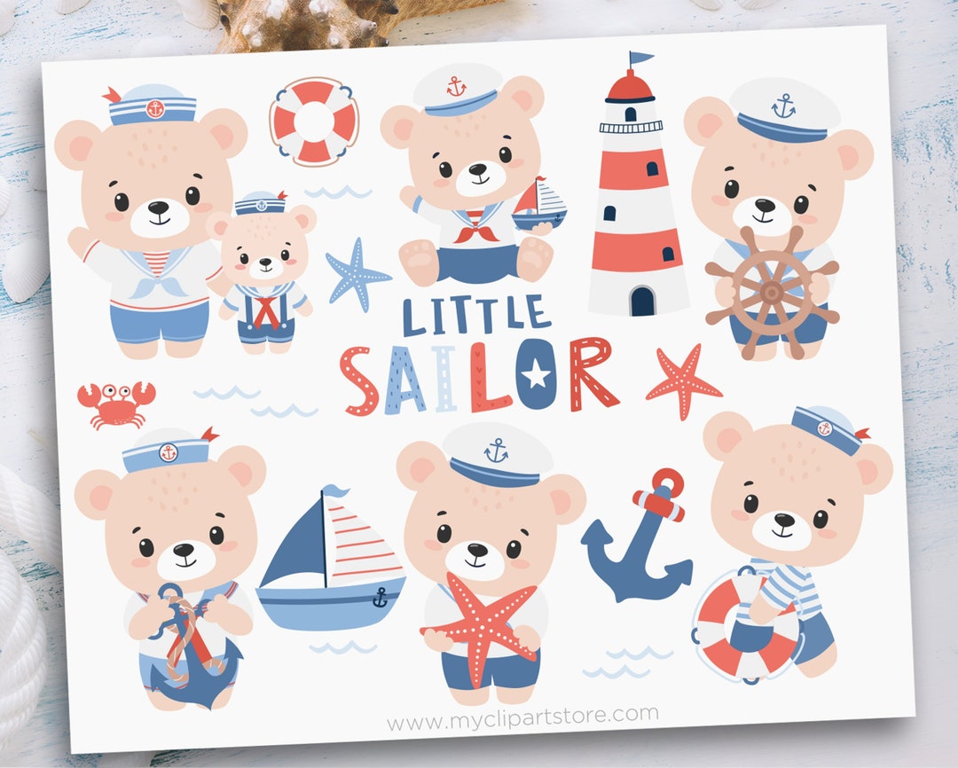 Nautical Bear Clipart, Sailing, Little Sailor, Babyshower, Sailboat Svg ...