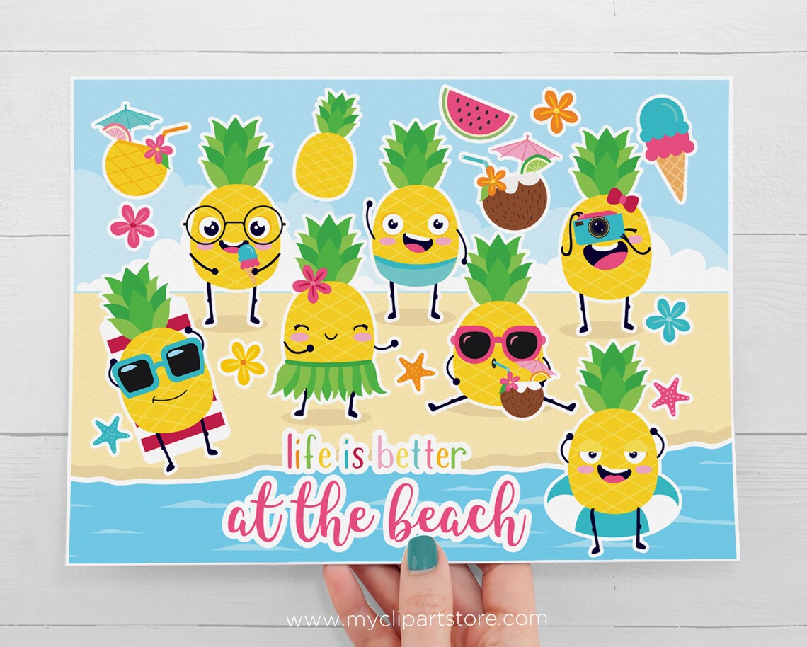 Beach Pineapples Clipart Pineapple Emoji Tropical Summer | Etsy