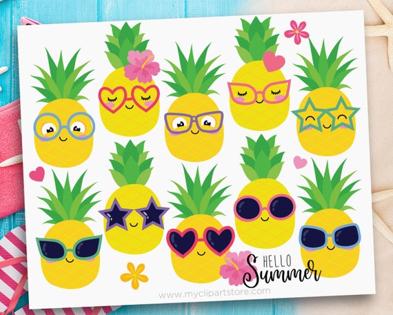 Pineapple Faces Clipart, Summer Clipart, Pineapples Emoji, Kawaii ...