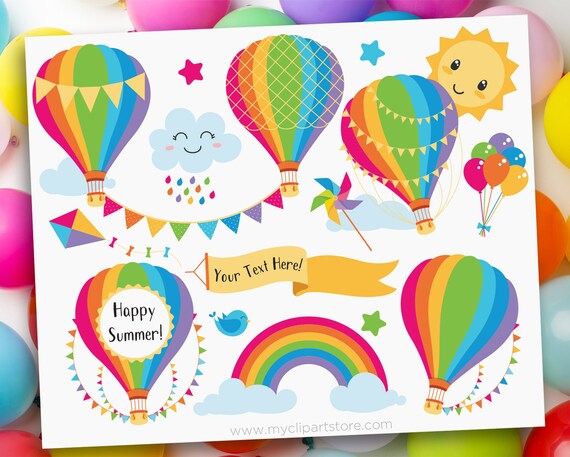 Hot Air Balloons Clipart up and Away Rainbow Svg Birthday - Etsy