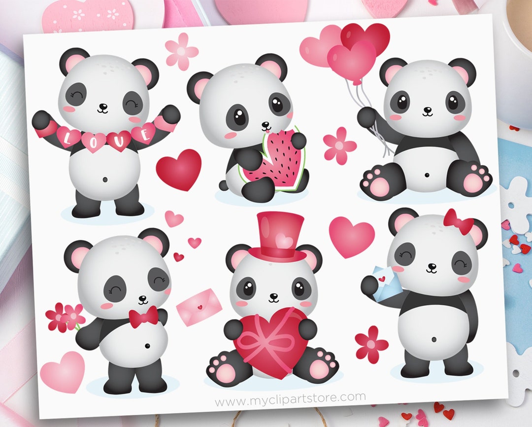 Valentine Clipart, Cute Panda Svg, Valentine's Day Bear Clip Art ...