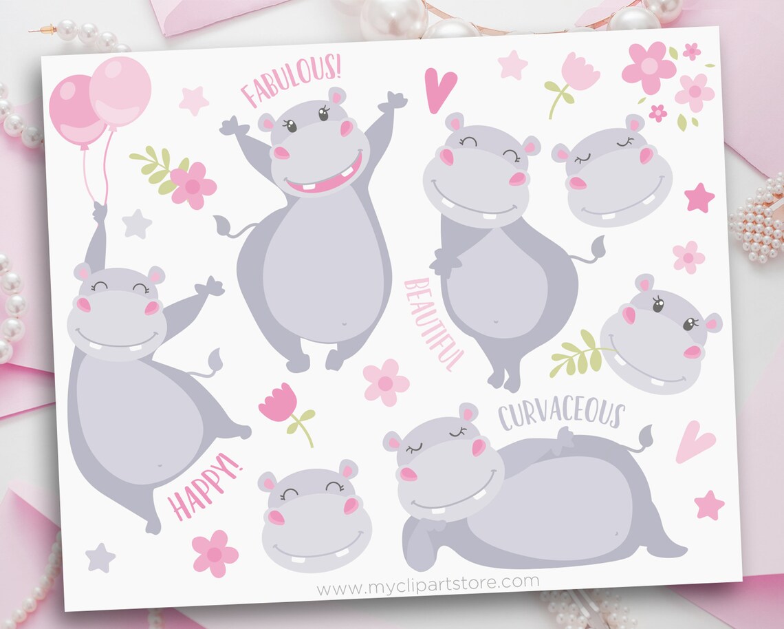 Happy Hippo Clipart Jungle Animals Clip Art Hippopotamus - Etsy