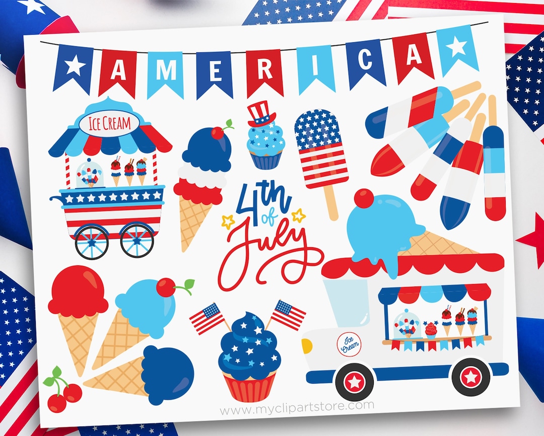 4th of July Clipart, Independence Day, Ice-cream Truck, Sweets, Treats ...