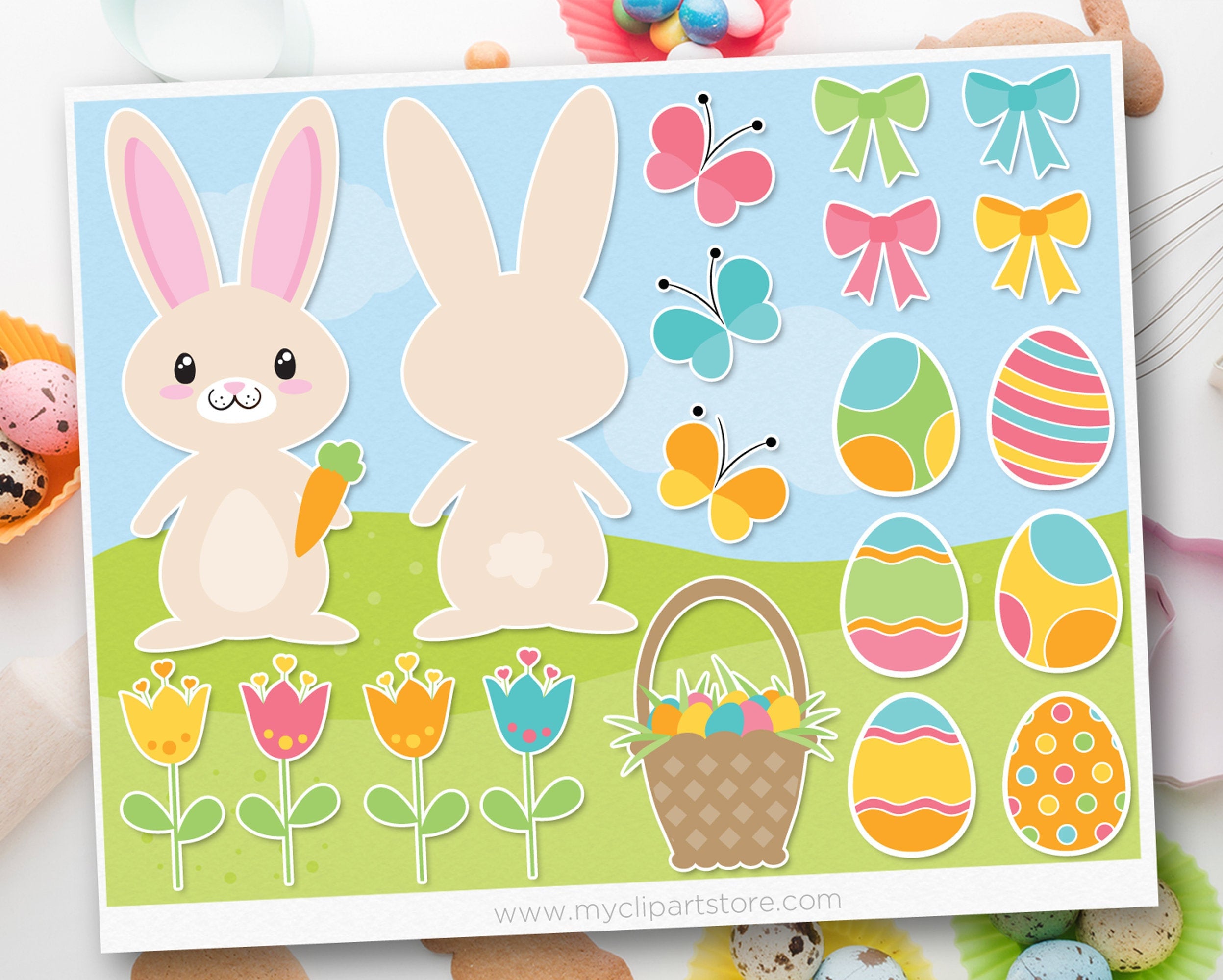 Scrapbooking Bunny Easter Kit 300 dpi PNG and vector EPS digital ...