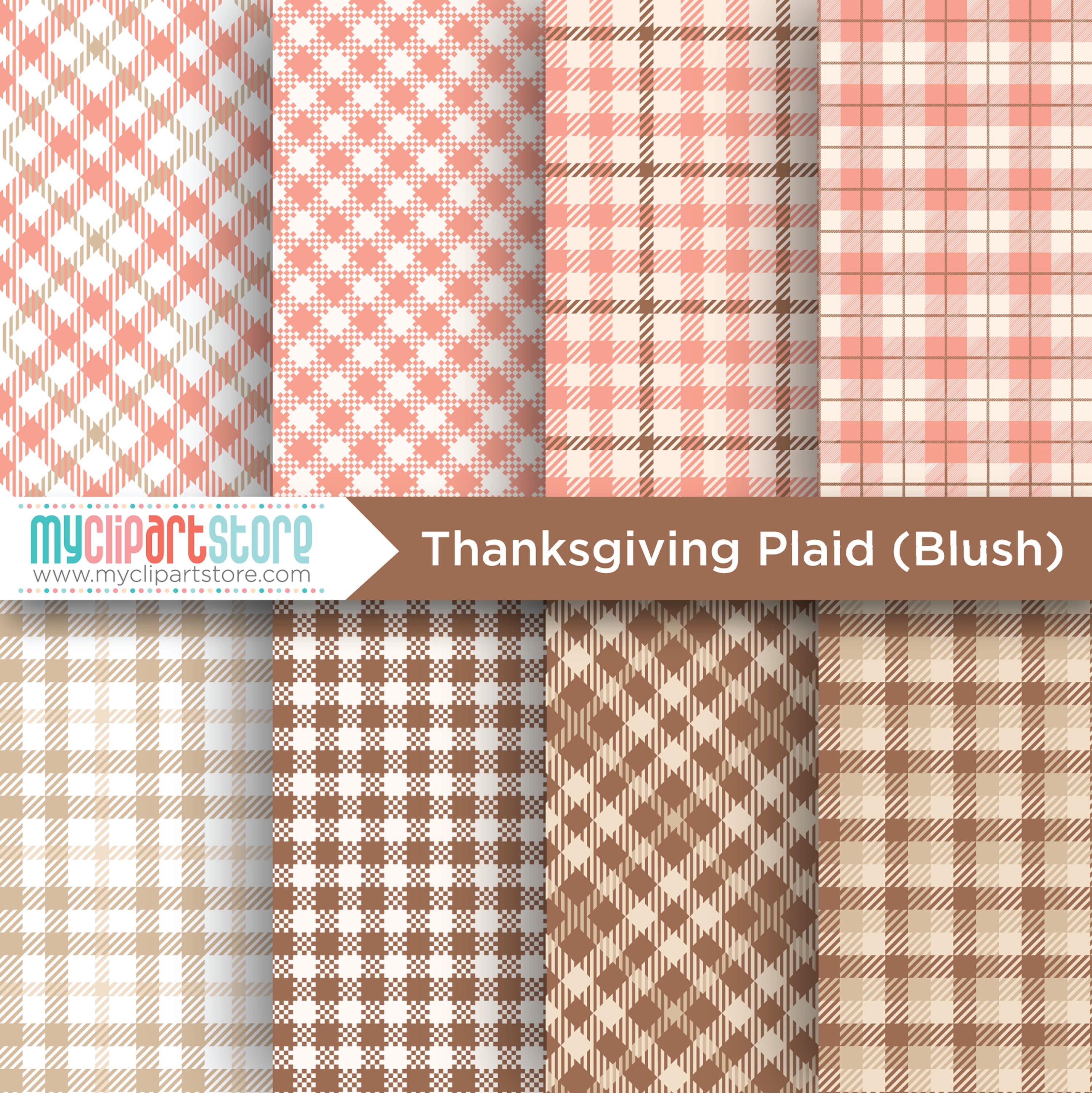Thanksgiving Plaid Digital Paper with Pink Tartan Patterns Instant ...