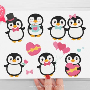Valentine Animals Clipart, Cute Penguins, Valentine's Day Stickers ...
