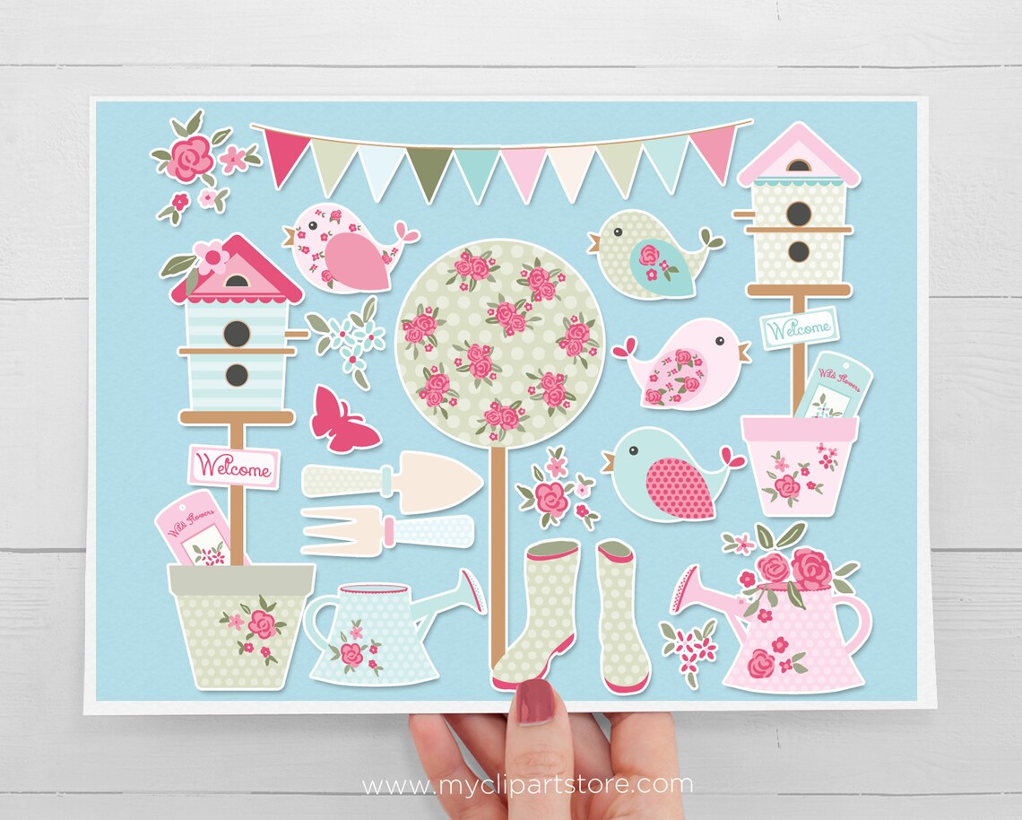 Shabby Chic Garden Clipart Mother's Day Flowers Svg | Etsy