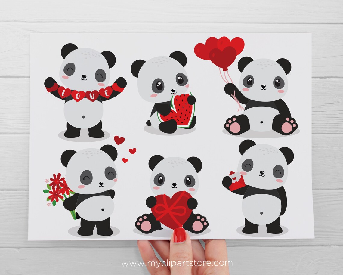 Valentine Clipart Cute Panda Svg Valentine's Day Bear - Etsy