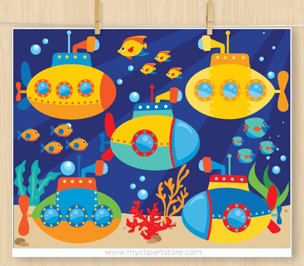 Submarine Clipart U-boat Under the Sea Nautical Clipart - Etsy