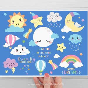Sun, Moon and Stars Clipart, Clouds, Weather, Kawaii, Cute Space , Baby ...