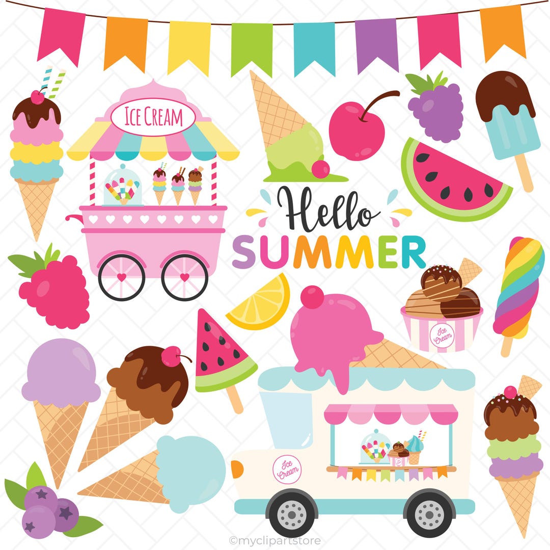 Ice Cream Truck Clipart: Ice-cream Shoppe, Summer Popsicles, Sweets ...
