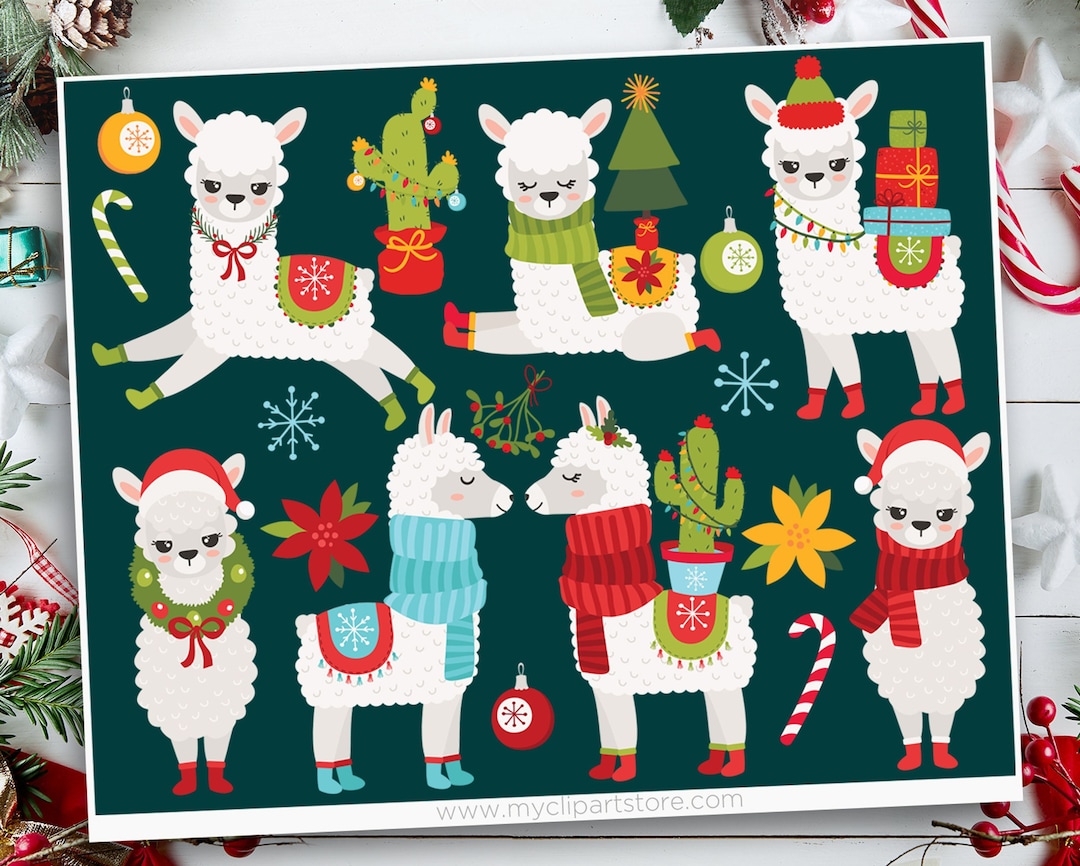 Christmas Llama Clipart, Llama Digital Art, Alpaca Clipart, Cactus Clip ...