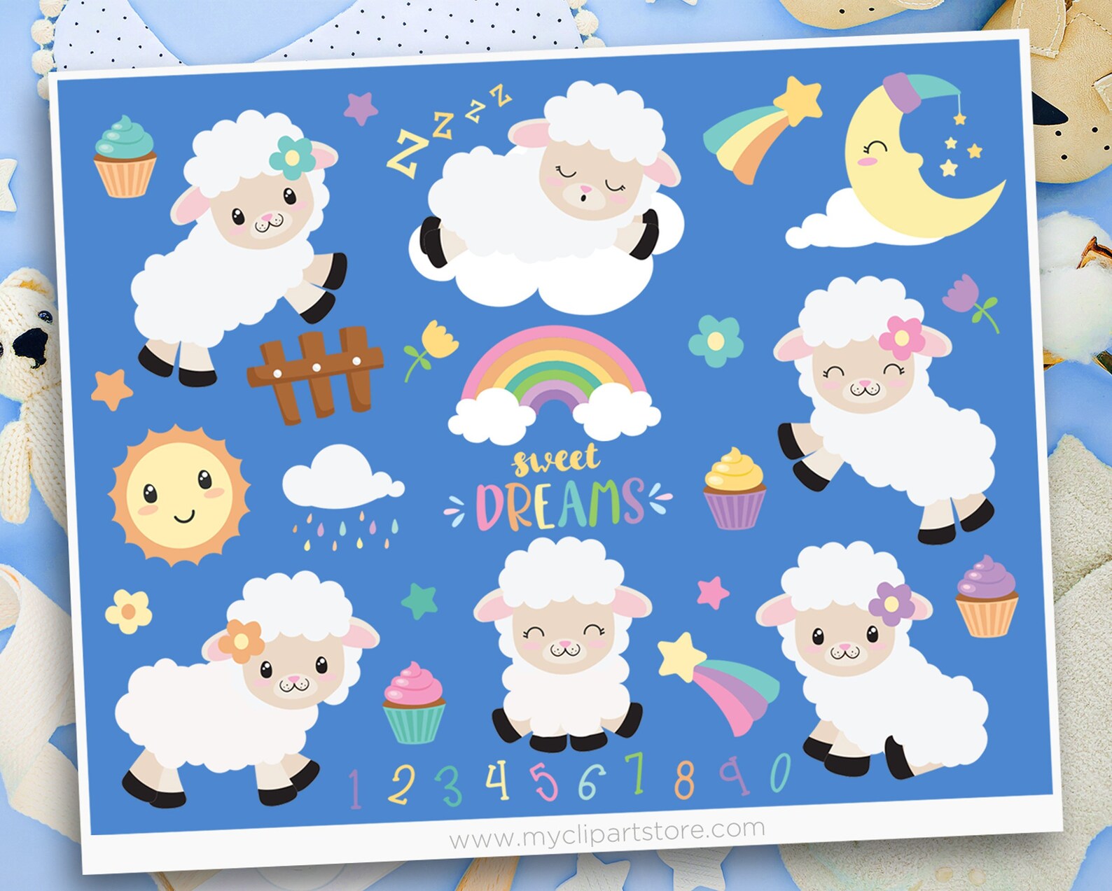 Counting Sheep Clipart Cute Lamb Farm Animals Moon Stars - Etsy