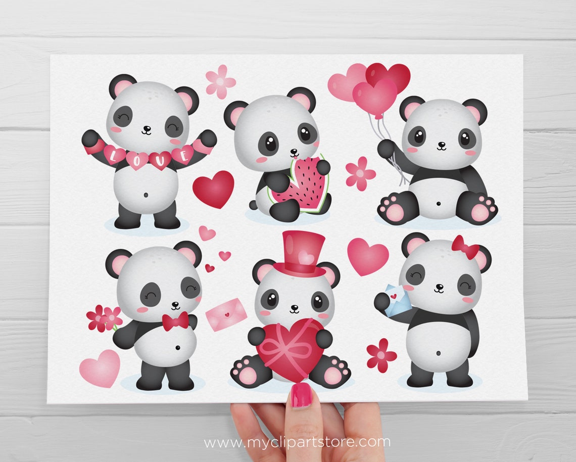 Valentine Clipart, Cute Panda Svg, Valentine's Day Bear Clip Art ...