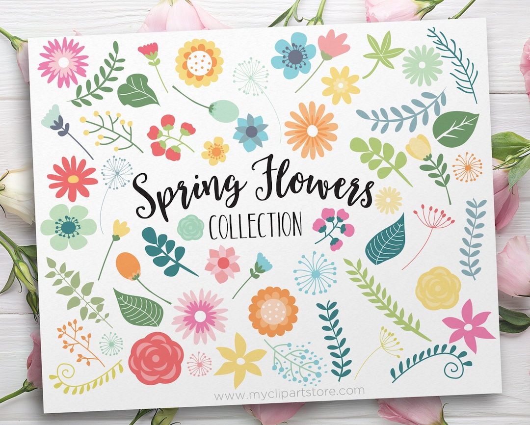 Spring Flowers Clipart: Floral Wedding Invitation Graphics (digital ...