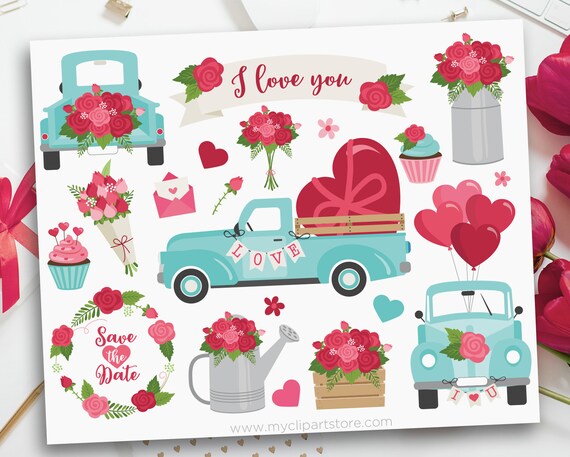 Valentine's Day Clipart Valentine Truck Svg Hearts | Etsy