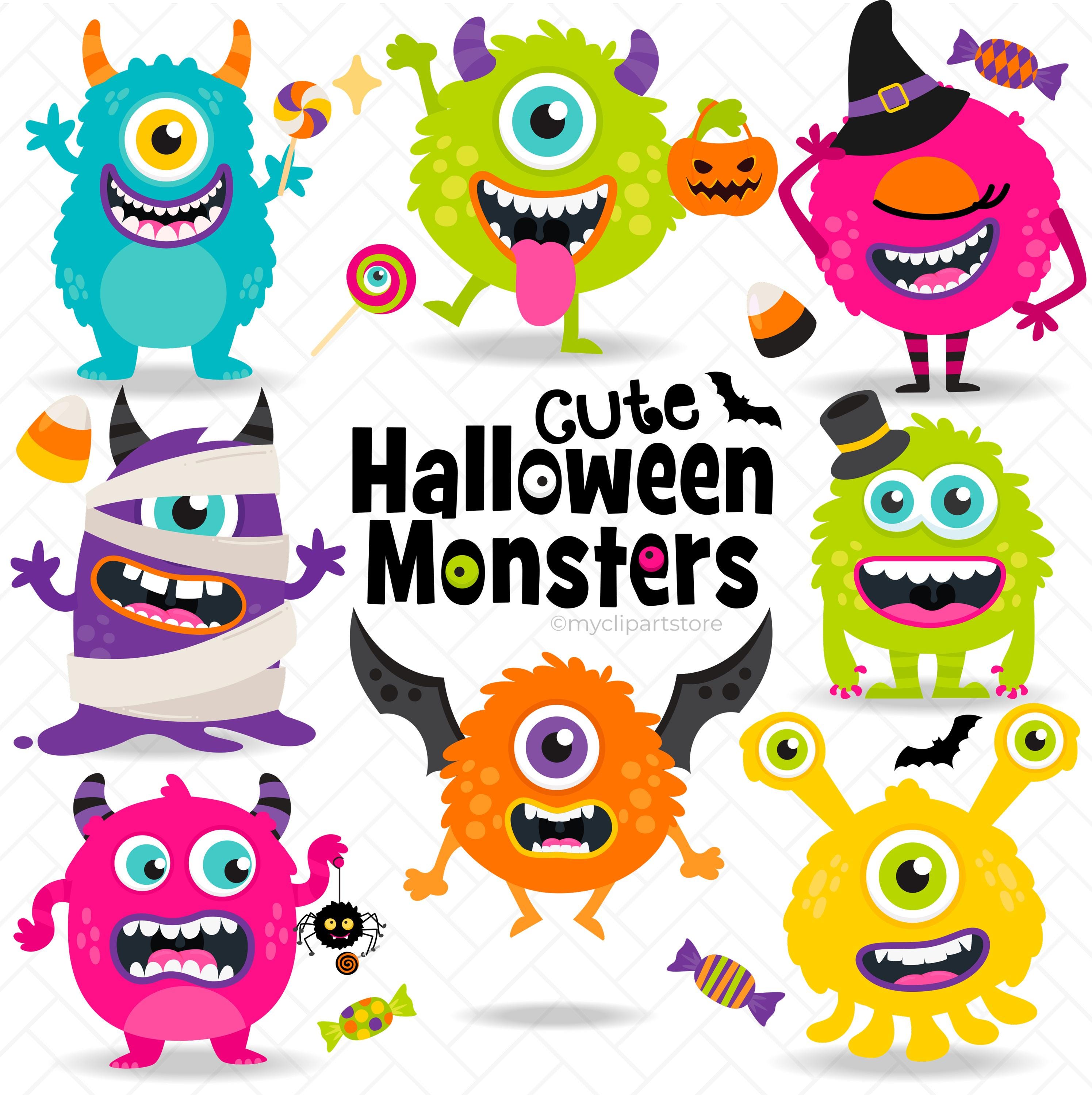 Cute Halloween Monster Clipart: Baby Monsters for Party Designs - Etsy