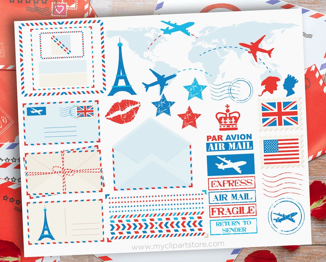 Air Mail Clipart: Vintage Envelopes, Stamps, and Airplane SVG - Etsy