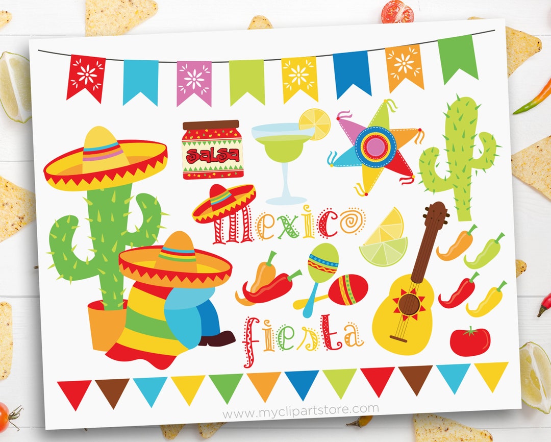 Cinco De Mayo Clipart: Mexico Fiesta, Cactus, Sombrero (digital ...